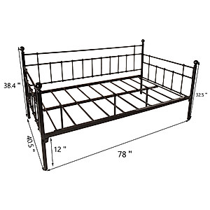 Lierpit Twin Size Victorian Style Daybed Frame with Headboard, Multifunctional Metal Platform Bed Sofa for Guest Living Room (Black)