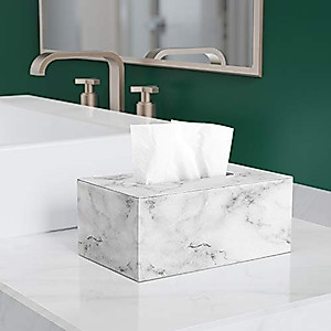 Lewondr Marble Tissue Box Cover, Rectangular PU Leather Facial Tissue Box Holder, Napkin Storage Box, Toilet Paper Holder Case Dispenser for Countertop Bedroom Bathroom Car Office - 9.8" x 5.3" x 4.5"