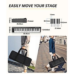 Finger Dance 61 Key Folding Piano Keyboard, Upgrand Imitation Wood Texture Keyboard Portable Piano, Bluetooth & MIDI, Foldable Keyboard Piano for Beginner - Deep Black