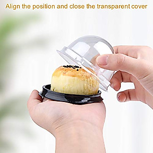 MIAHART 50 Pack Clear Plastic Mini Cupcake Container with 50 Pcs Label Stickers Baking Mini Cake Boxes Muffin Boxes Dome Box Candy Boxes, Black