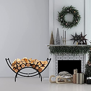 DOEWORKS Curved Heavy Duty Indoor/Outdoor Firewood Racks 40 Inches Log Rack Half Round for Wood Storage, Black