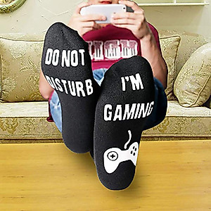 ClosJery Funny Socks For Men Women I'M GAMMING DO NOT DISTURB Black Boys Xmas Fun Socks