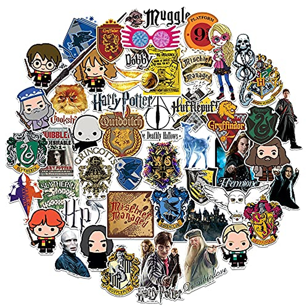 Harry Potter Stickers Die Cut Vinyl Sticker Variety Pack - Laptop, Water Bottle, Scrapbooking, Tablet, Skateboard, Indoor/Outdoor - Set of 50