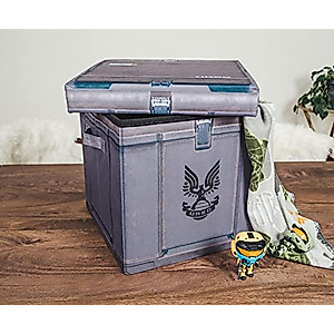 Ukonic Halo Ammo Crate 15-Inch Storage Bin Cube Organizer with Lid and Handles | Cubby for Closet, Shelves, Toys | Fabric Basket Container, Home Decor for Playroom | Video Game Gifts and Collectibles