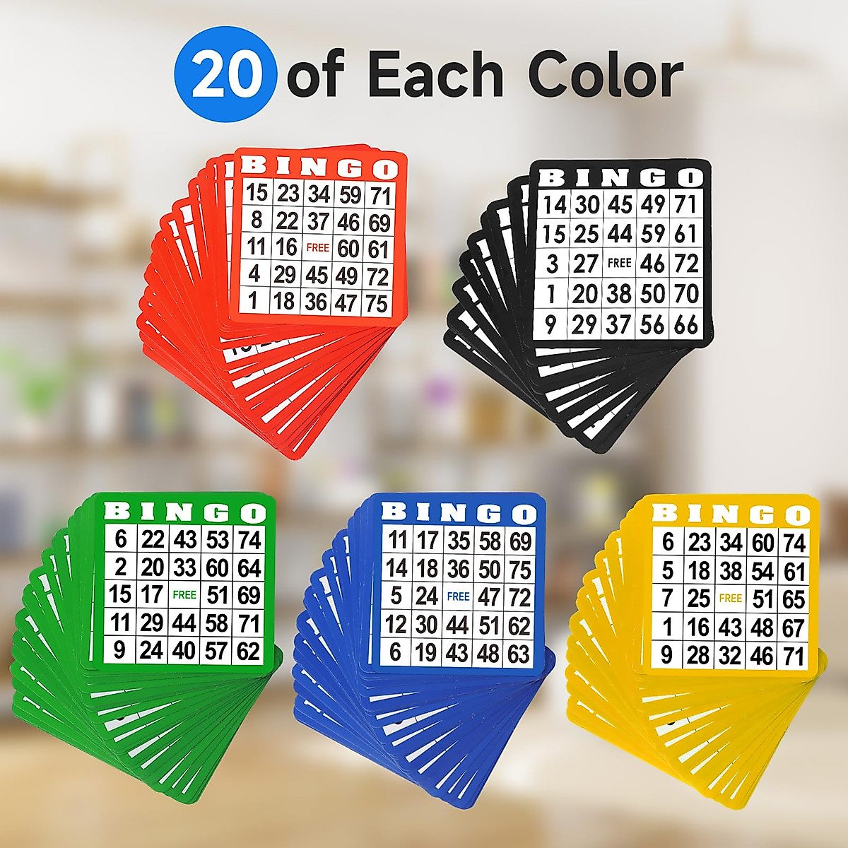 GSE Games & Sports Expert 100-Pack Multi-Color Bingo Game Cards with Easy Read Numbers, Reusable Paper Bingo Sheets for Large Groups, Family/Friend Parties, Bingo Games