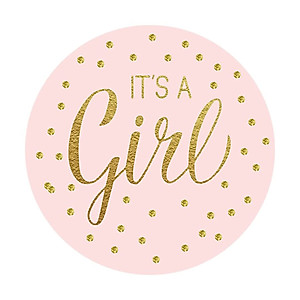 2" Pink and Gold It's a Girl Baby Shower Favor Stickers - 50 Labels