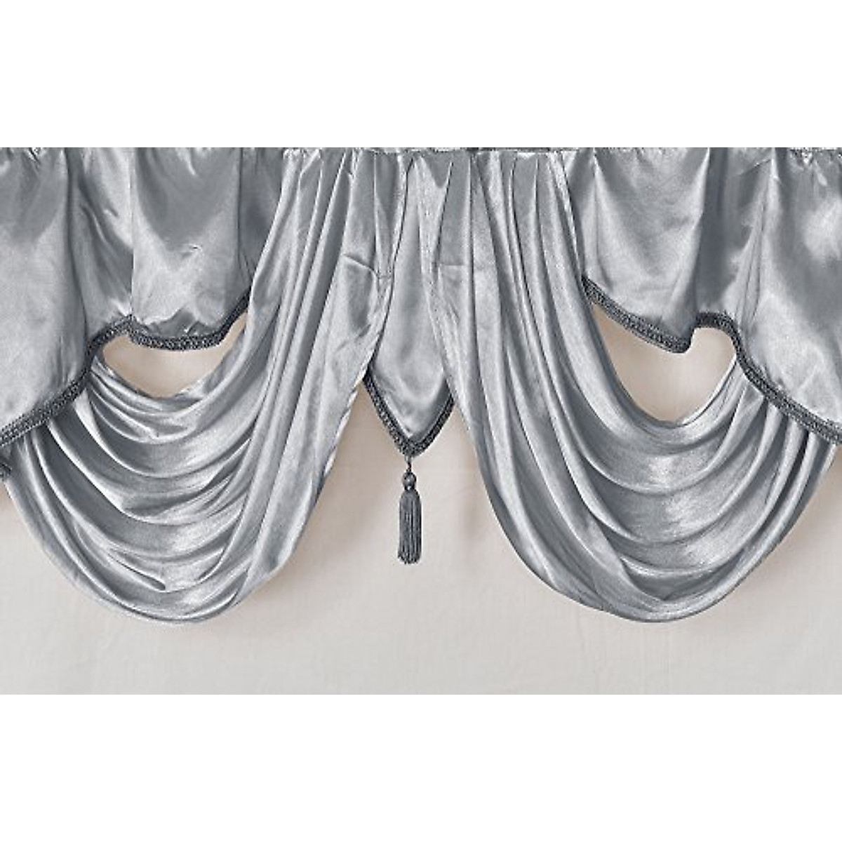 GOHD Valarie Fancy Window Valance. 54 x 18. Taffeta Fabric with Soft Satin Swag. Add Some Royal luxruy Accent to Your Home. (Grey)