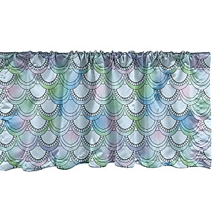 Ambesonne Fish Scale Window Valance, Japanese Squama Pattern with Smooth Color Change Marine Fantasy Mermaid Tail, Curtain Valance for Kitchen Bedroom Decor with Rod Pocket, 54" X 18", Aqua Green