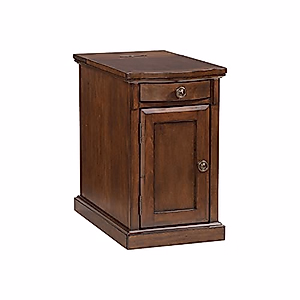 Signature Design by Ashley Laflorn Traditional Chair Side End Table with 2 USB Ports & Outlets, Medium Brown