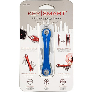 KeySmart Key Holder for Keychain Key Ring - Compact Key Organizer Key Chain Key Case, Minimalist Pocket-Sized EDC Keychain, Loop Piece for Car Fobs, Expandable (up to 14 Keys, Blue)