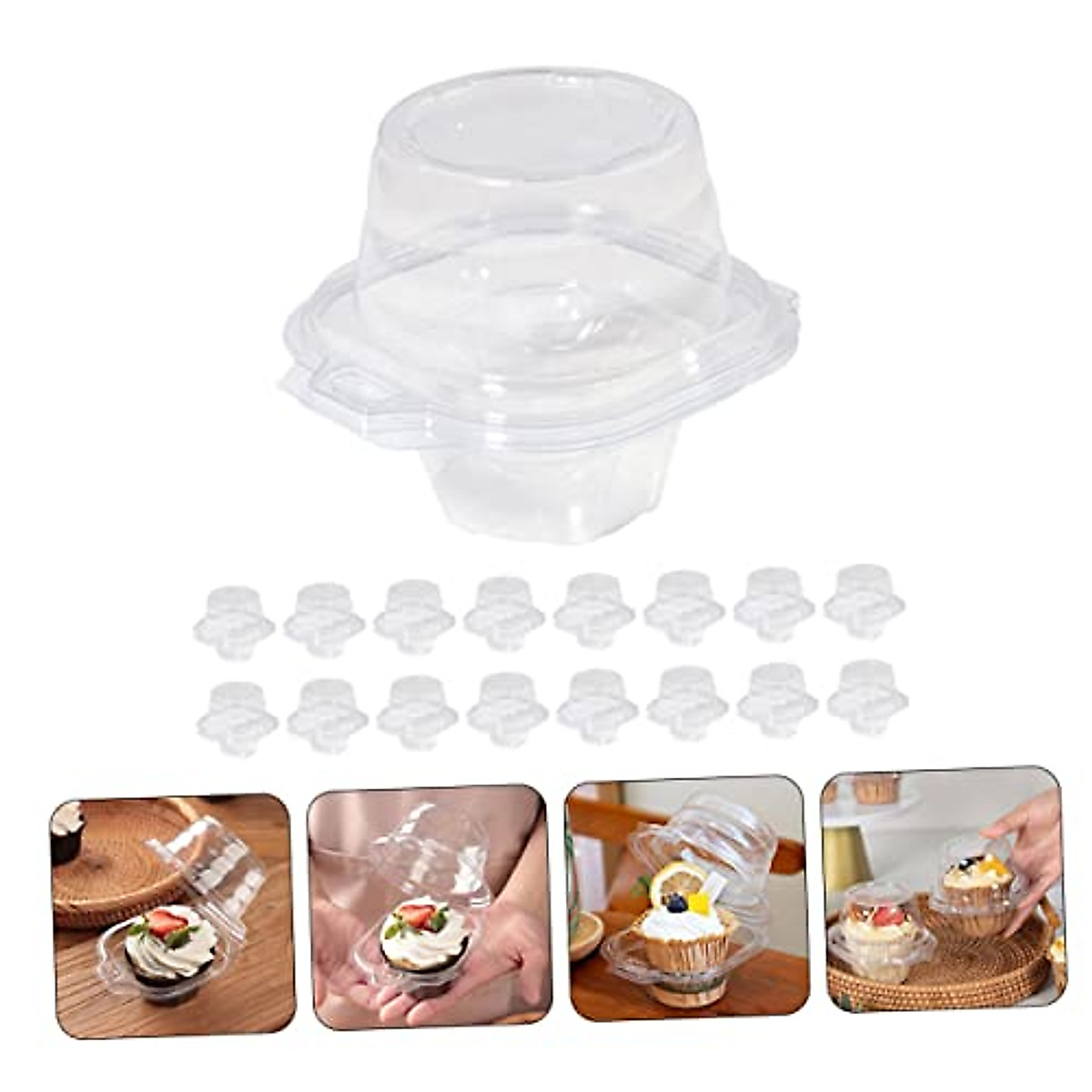 HEMOTON 20pcs Cupcake Package Boxes Cupcake Box Clear Cups Disposable Mini Cake Stand Disposable Cake Containers Mooncake Boxes Mini Cupcake Boxes Muffin Single Container Cupcake Container