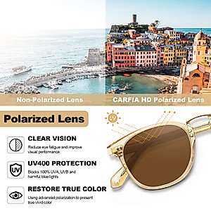 CARFIA Small Polarized Sunglasses for Women Hand-crafted Acetate Frame Fashion Retro Sun Glasses CA5015 Clear Tea