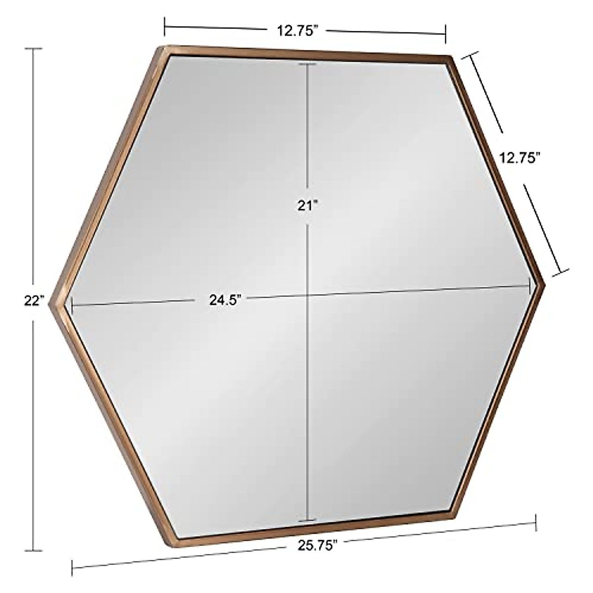 Kate and Laurel McNeer Modern Wall Mirror, 22 x 25, Bronze, Geometric Hexagon Mirror for Wall