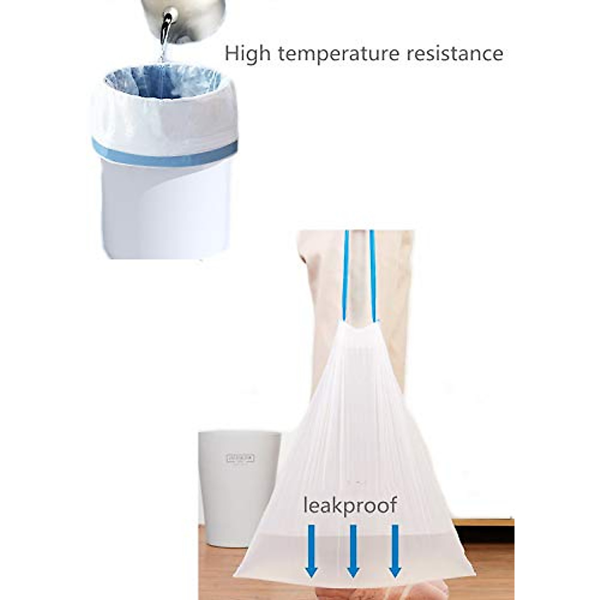 Strong Kitchen Trash Bags Drawstring 4 Gallon Garbage Bags Unscented Wastebasket Bin Trash Can Liners Small Trash Bag for Kitchen,Bathroom,Bedroom,Home,Office,car(Pure white)