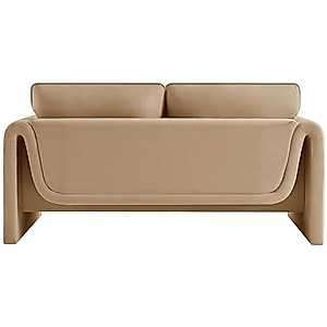 Meridian Furniture 199Camel-L Sloan Collection Modern | Contemporary Velvet Upholstered Loveseat with Soft Camel Velvet Fabric, Curved Arms, 64" W x 38" D x 31" H, Camel