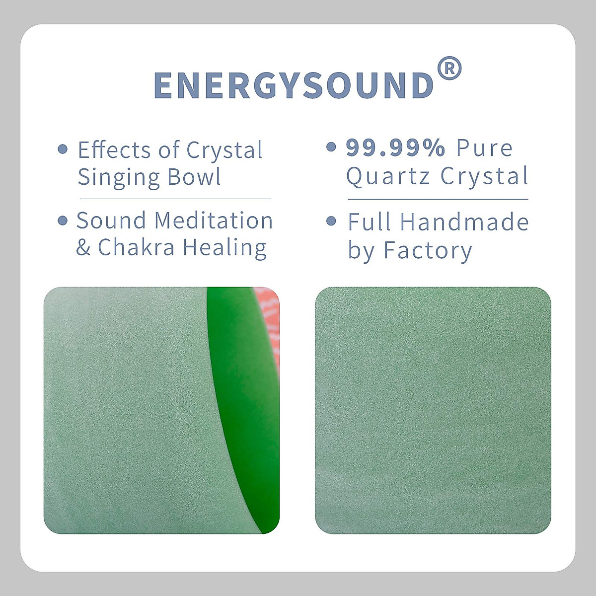 ENERGYSOUND 432Hz Perfect Pitch F Heart Chakra Green Color Frosted Quartz Crystal Singing Bowl 8 inch mallet and o-ring included