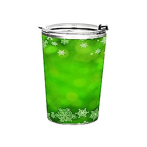 Jihqo Christmas Green Snowflake Tumbler with Lid and Straw, Insulated Stainless Steel Tumbler Cup, Double Walled Travel Coffee Mug Thermal Vacuum Cups for Hot & Cold Drinks 12oz