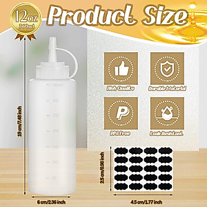 30 Pieces Condiment Squeeze Bottles Multipurpose Squirt Bottles Plastic Sauce Bottles Empty Condiment Containers with Cap Oil Dressing Ketchup Dispenser with 40 Chalkboard Labels, Chalk Marker (12 oz)