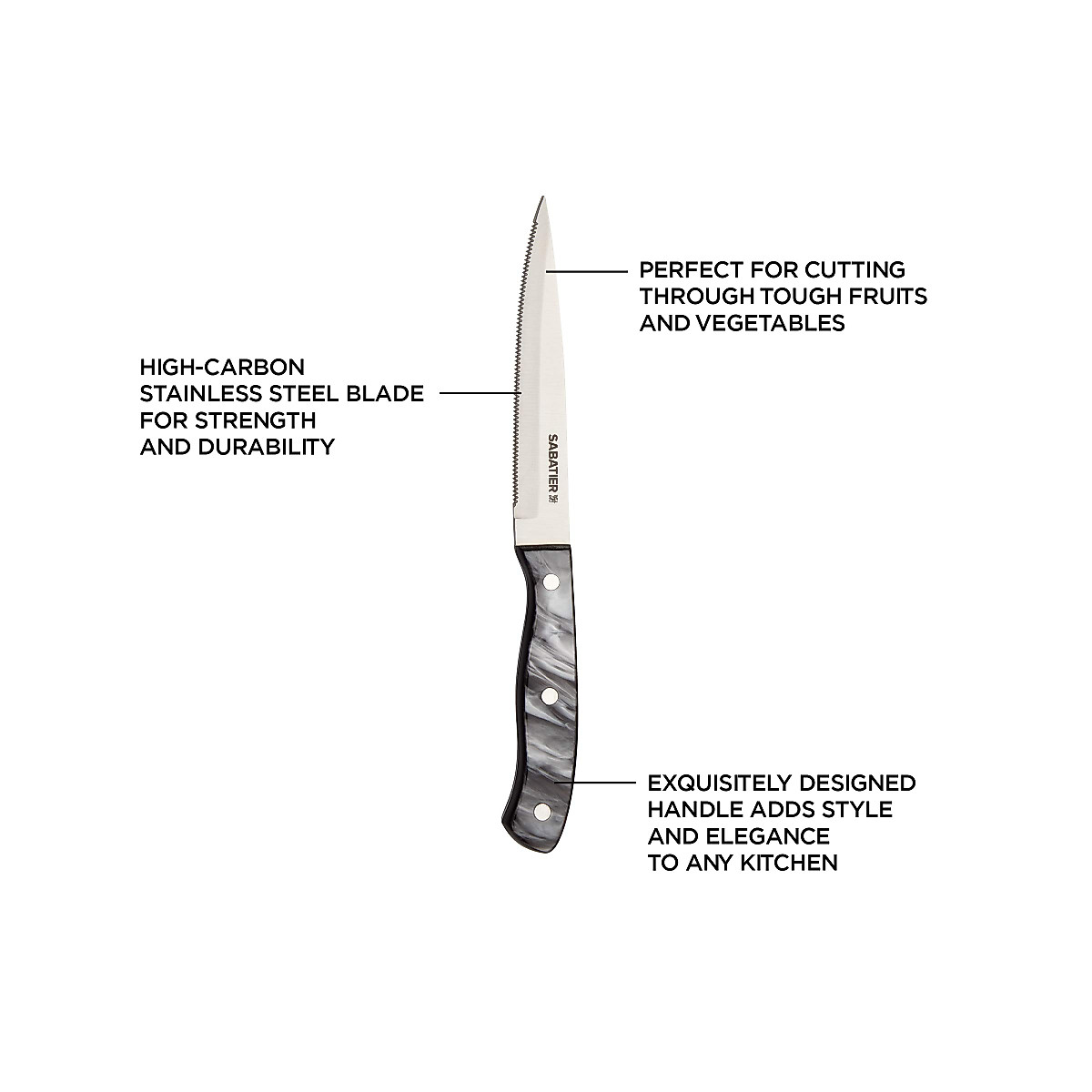 Sabatier Triple Riveted Serrated Utility Knife, 5-Inch, High-Carbon Stainless Steel, Razor-Sharp Kitchen Knife to Cut Fruit, Vegetables and more, Black