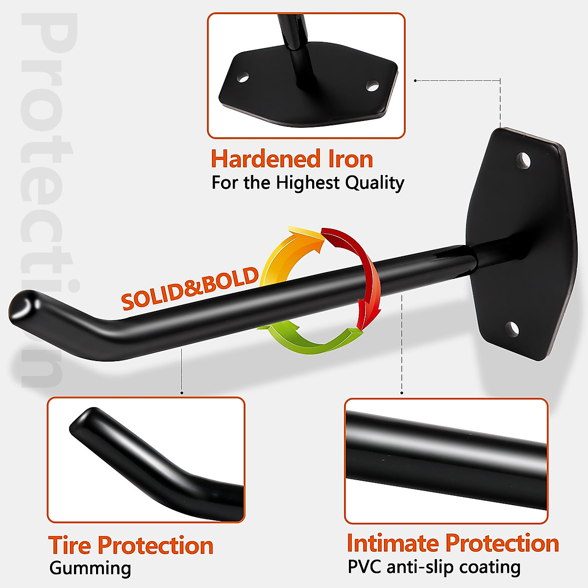 MHHO-WG 4PACK Tire Rack Wall Mount,10 Inch Large Garage Hooks Heavy Duty Storage, Ladder Hooks for Hanging,Tire Rack Wall Mount，Garage Organizer