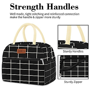 Coobiiya Lunch Bag Women, Lunch Box Lunch Bag for Women Adult Men, Small Leakproof Cute Lunch Tote Large Capacity Reusable Insulated Cooler Lunch Container for Work/Office/Picnic/Travel-Black Plaid