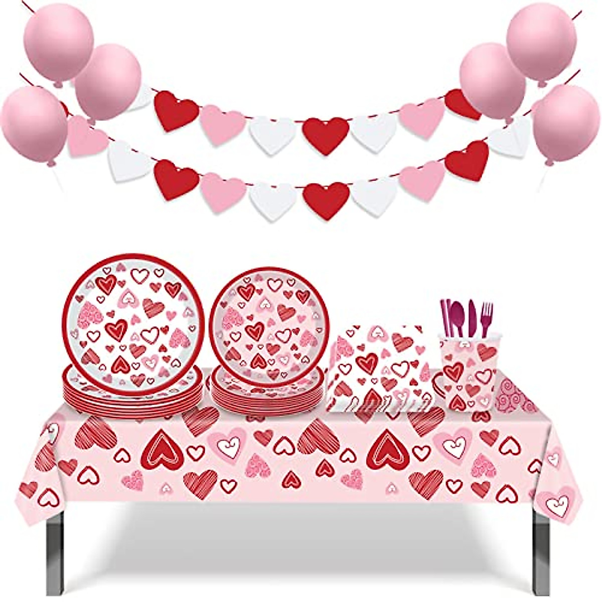 Valentines Day Tablecloth Party Decoration Supplies, Heart Shape Valentines Day Table Cover Happy Valentine's Day Table Decorations - 2PCS