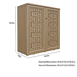 ADDOK 60-Gallon Storage Cabinet Light Weight Resin Indoor/Outdoor Storage Unit for Patio, Garden, Veranda with 1 Laminate Shelves (Coffee)