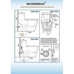 WOODBRIDGEE One Piece Toilet with Soft Closing Seat, Chair Height, 1.28 GPF Dual, Water Sensed, 1000 Gram MaP Flushing Score Toilet with Brushed Gold Button T0001-BG, White