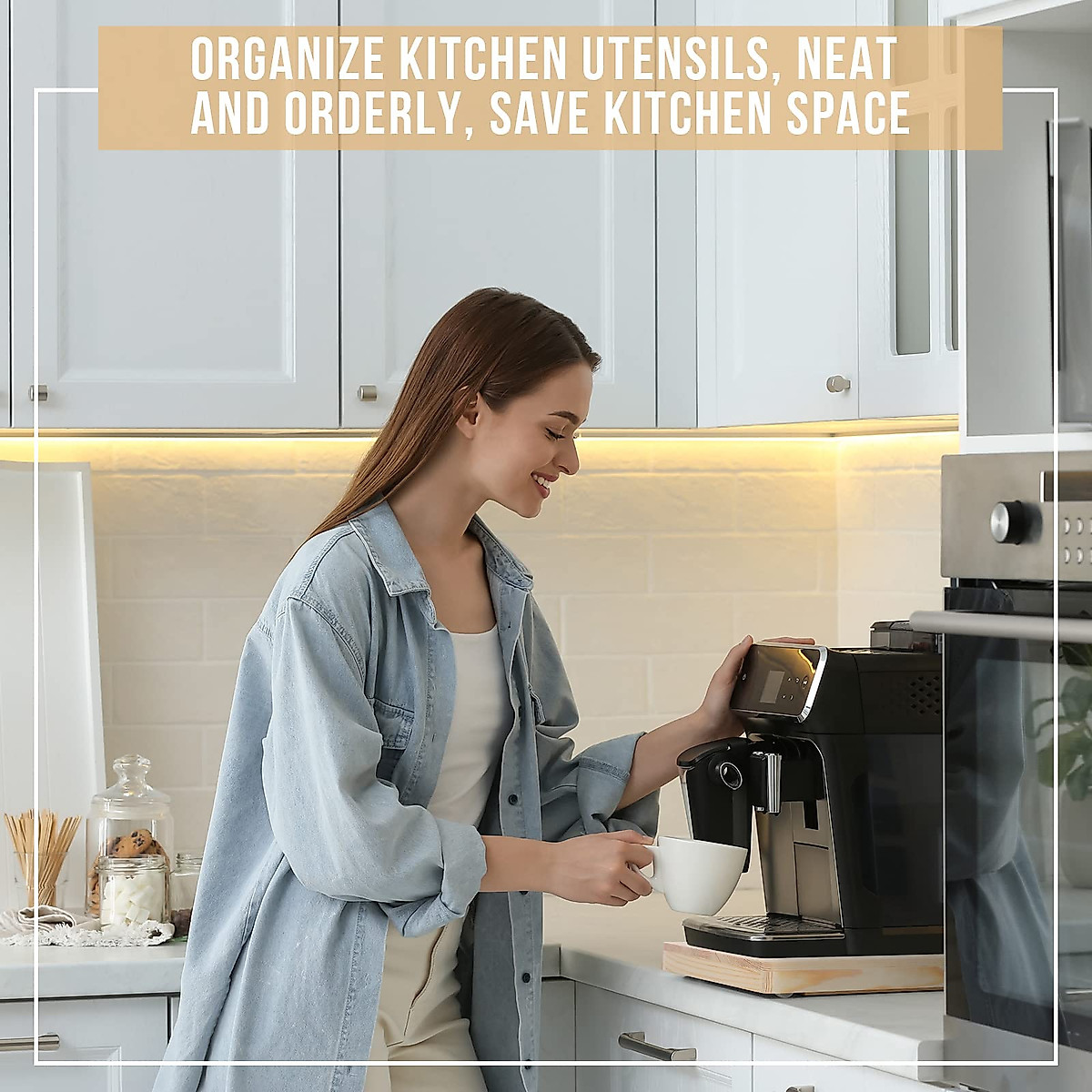 2 Pcs Wooden Kitchen Appliances Slider Handy Sliding Tray for Coffee Maker Kitchen Appliance Moving Caddy Countertop Slider with Smooth Rolling Wheels for Blender, Toaster, Air Fryer