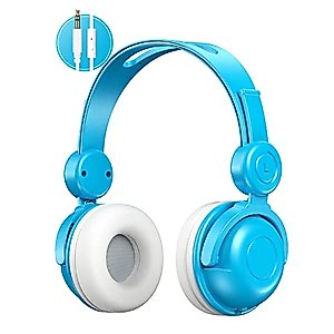 Kids Headphones, Wired On-Ear Child Headset with Mic, HD Sound Sharing Function and 85dB Volume Limited Hearing Protection for Phone Tablet PC (Blue)