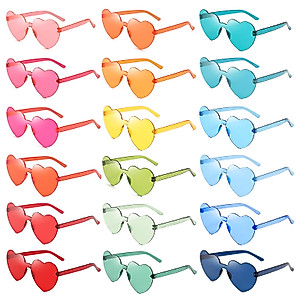 SUNOVELTIES 18 Heart Shape Rimless Sunglasses Transparent Candy Color Glasses Colorful Party Eyewear for Women