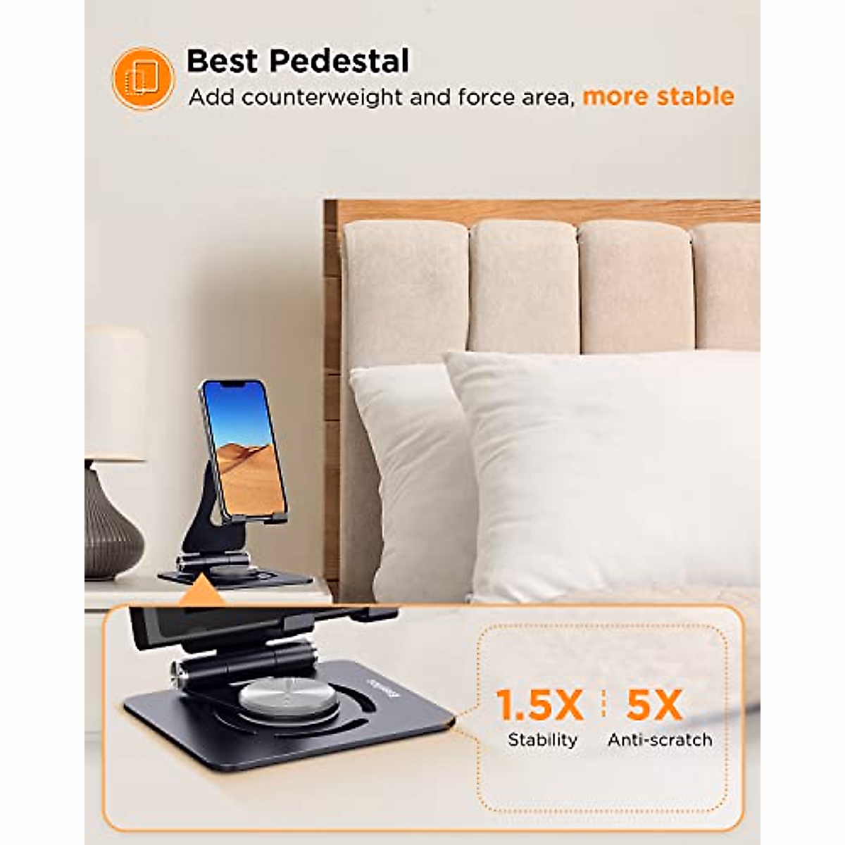 EasyAcc Phone Stand, Newly 3 in 1 Adjustable Cell Phone Stand, 2023 Aluminum Stable iPhone iPad Stand Dock, Foldable Desktop Phone Holder for iPhone 14 13 12 11 XR, Tablet (7-10.7"), Nintendo Switch