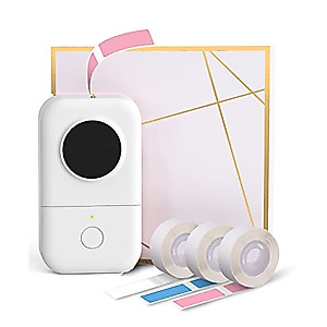 Phomemo D30 Label Maker Machine with 4 Tapes - Black on Pink, Blue, Yellow, White Tape, Mini Bluetooth Label Printer, Portable Smart Phone Handheld Sticker Mini Labeler Inkless Rechargeable, BPA-Free
