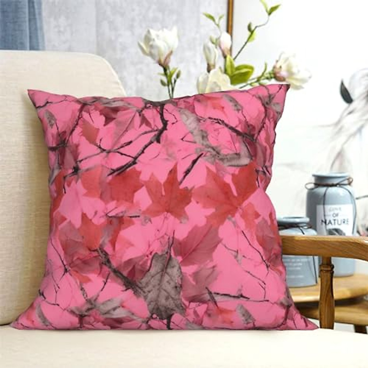 RLDOBOFE Pink Leaves Camo Printed Pillow Covers Soft Throw Pillow Covers Cushion Pillow Covers Square Pillowcases Decorative Cushion Case for Sofa Couch