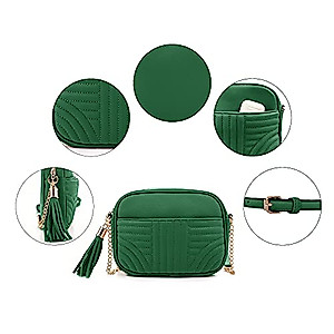 EVVE Quilted Crossbody Bags for Women - Stylish Camera Bag with Tassel - Lightweight Medium Size Shoulder Purse | Kelly Green