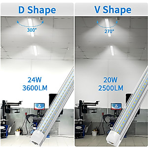 CNSUNWAY 2FT LED Shop Light, 24W 5000K Utility T8 LED Light Fixture, 3100LM Super Bright, D Shape, High Output, Linkable Tubes Lights for Room, Garage, Workbench, Plug and Play, 2 Pack