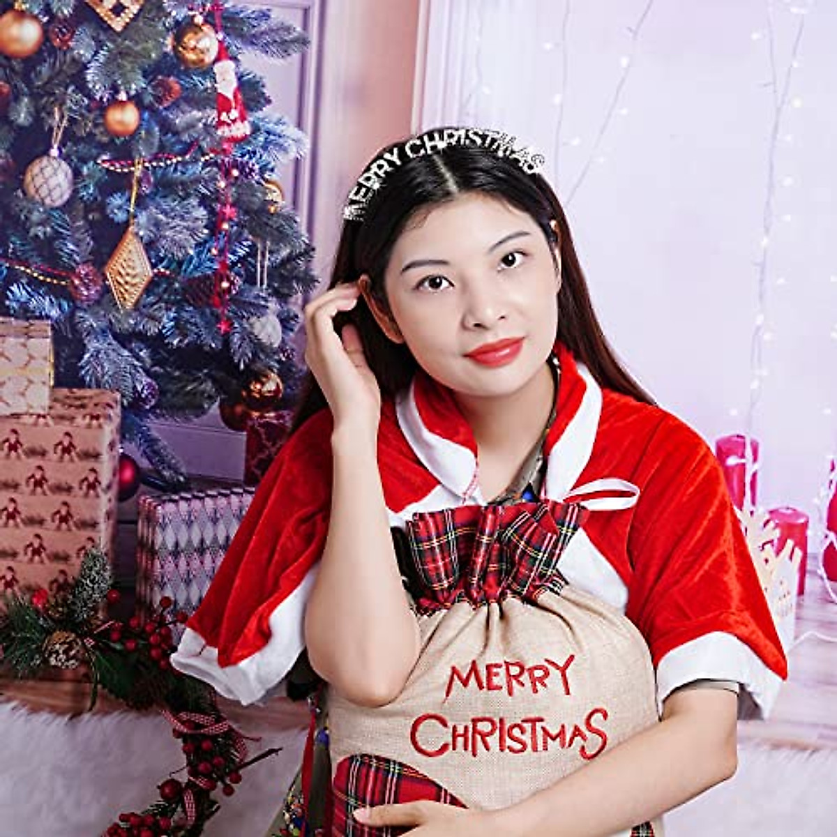 Hmxpls Merry Christmas Headband, Christmas Tiara for Women, Xmas Hair Accessories with Rhinestone for Girls