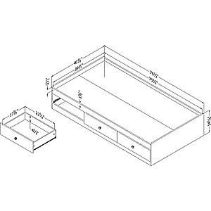 South Shore Zach Mates Bed with 3 Drawers-Twin-Gray Oak