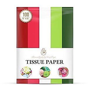 Christmas Theme Tissue Paper for Gift Wrapping (5 Assorted Colors), Packaging, Floral, Birthday, Christmas, Halloween, DIY Crafts and More 15" X 20" 100 Sheets