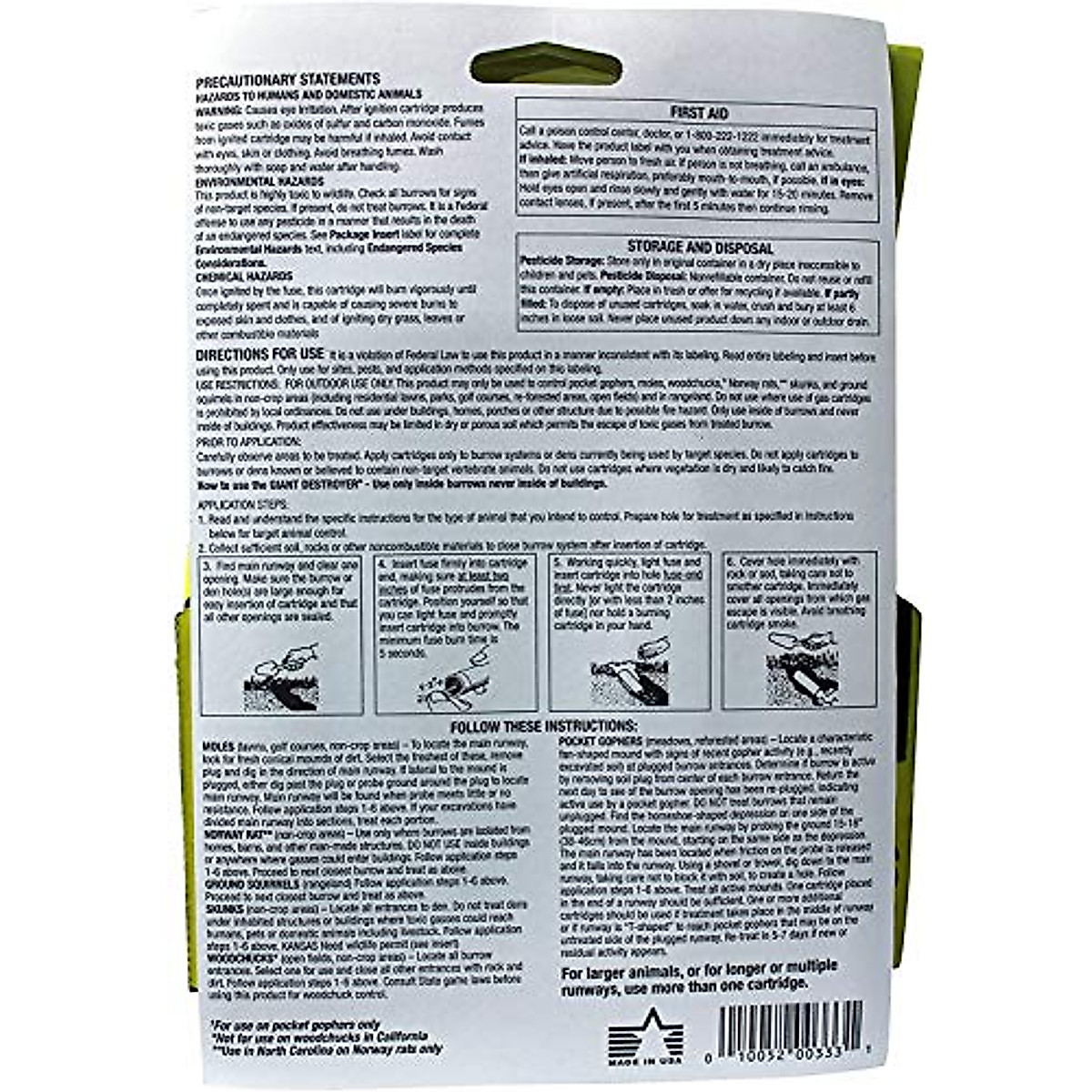The Giant Destroyer (GAS KILLER) (1Pack of 4 Tubes) kills Moles, Gophers, Woodchucks, Norway Rats, Skunks, Ground Squirrels in their Holes, Tunnels, Burrows. NO dealing w/ dead pest, better than traps