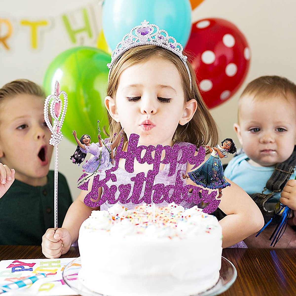 Magic Movie Cute Cartoon Theme Glitter Birthday Cake Topper, Encanto Cake Toppers, Encanto Cake and Cupcake Decorations for Birthday Party Decorations Party Supplies