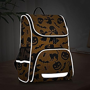 Sletend Large Capacity Printing Student Shoulder Bag for Children Teenagers Halloween Ghost Pumpkin Bat Laptop Bag School Bag for Work School, Men's and Women's Travel Backpack