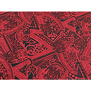 Originals by HITOMI Retro Hawaiian Tribal Poly Cotton Hawaiian Print Fabric Sold by The Yard, Red