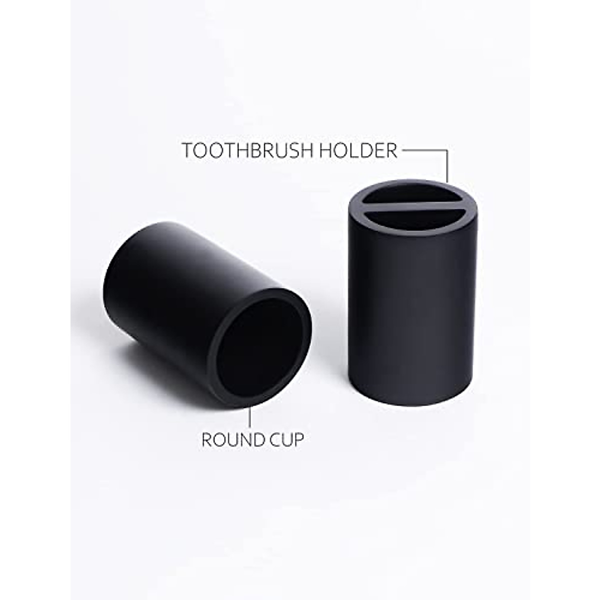 Jo Lavie Matte Black Bathroom Accessory Set 4 Pcs & Rectangle Vanity Tray, BathroomOrganizer Soap Dispenser Apothecary Jar Toothbrush Holder Toothbrush Cup Bathtub Tray Bathroom Organizer