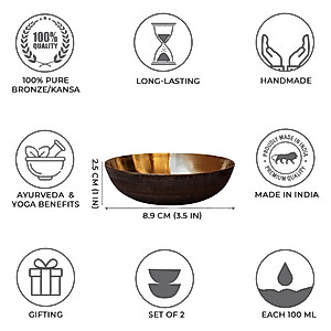 De Kulture Handmade Ayurveda Pure Kansa Bronze Bowl, Serving & Nut Bowl, SET OF 2 (3.5 x 1 (DH) Inches)