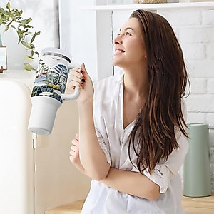 Jihqo Beautiful Wildflowers 40 oz Stainless Steel Vacuum Insulated Tumbler with Handle and Straw Lid Reusable Leakproof Water Bottle Double Wall Travel Mug Coffee Cup, Cupholder Friendly