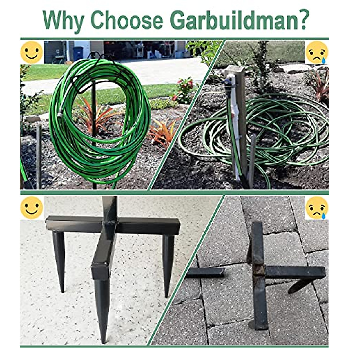 Garbuildman Garden Hose Holder Stand- Outdoor Water Pipe Metal Reel Rack, Shiny Black