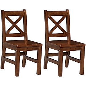 eHemco Solid Hard Wood Kids Table and Chair Set (2 Chairs Included), Coffee, 3 Piece Set