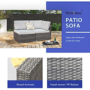 Patiorama 2-Piece Patio Furniture Set, Outdoor Sectional Sofa, All-Weather Grey PE Wicker Rattan Conversation Set,Outdoor Couch Loveseat,Patio Seating for Porch Balcony Garden Pool(Light Grey Cushion)