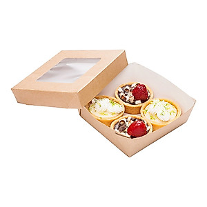Restaurantware Cafe Vision 13 Ounce Dessert Boxes With Window 200 Sturdy Baking Boxes - Detachable Lid Greaseproof Kraft Paper Strawberry Gift Boxes For Desserts And Snacks
